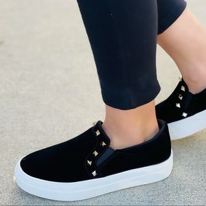 Soda | Shoes | Black Pyramid Stud Slipon Sneakers | Poshmark